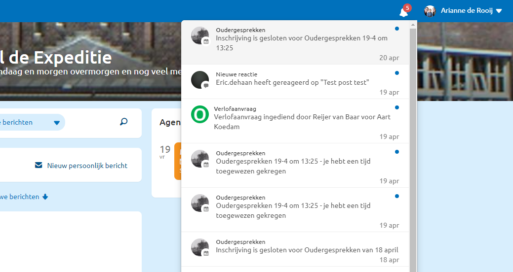 Meldingen van berichten in mijn notificatiecentrum – Social Schools
